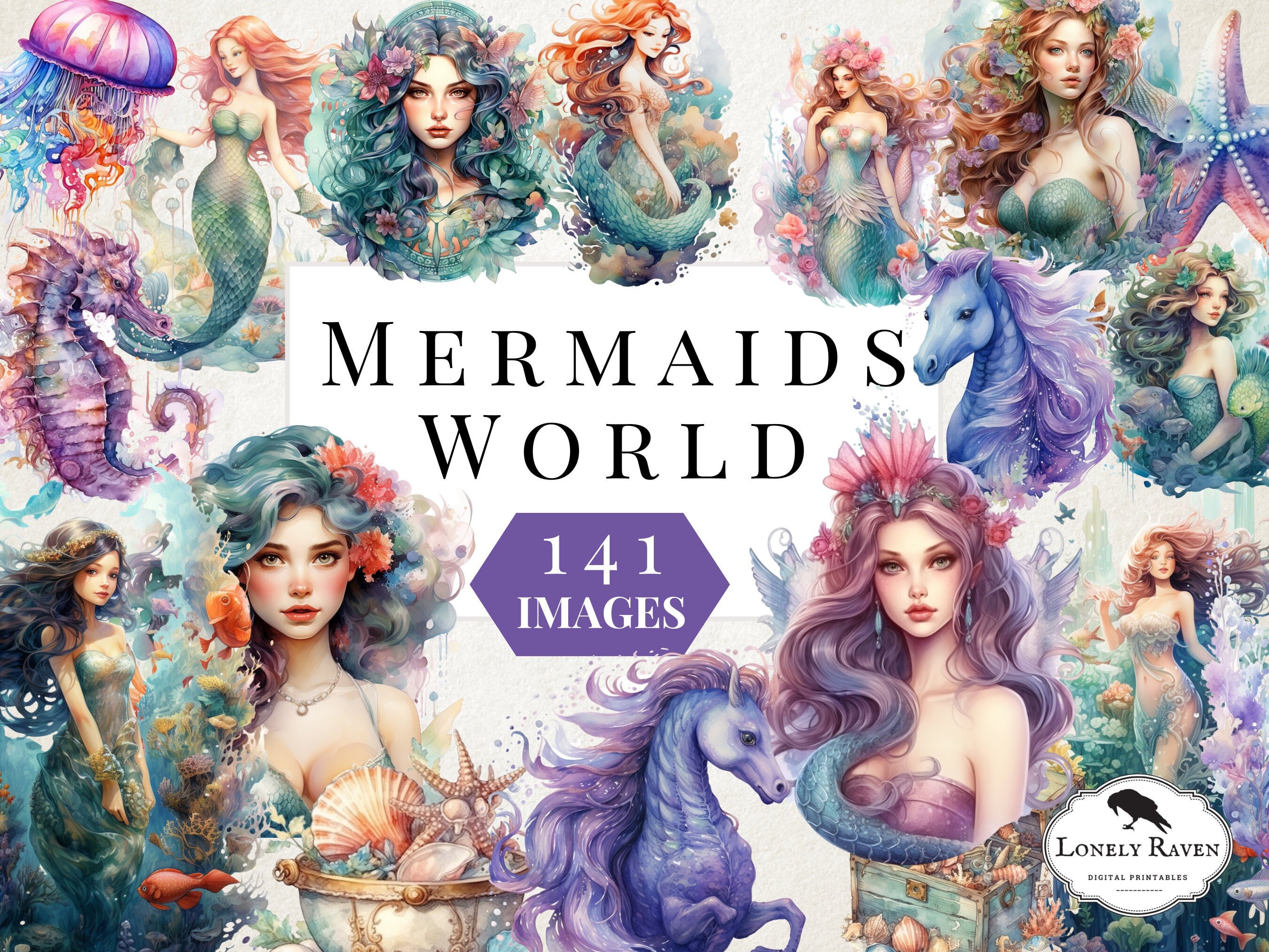 Mermaids Watercolor Clipart Bundle 141 Mermaid PNG, Mermaids Clip Art ...