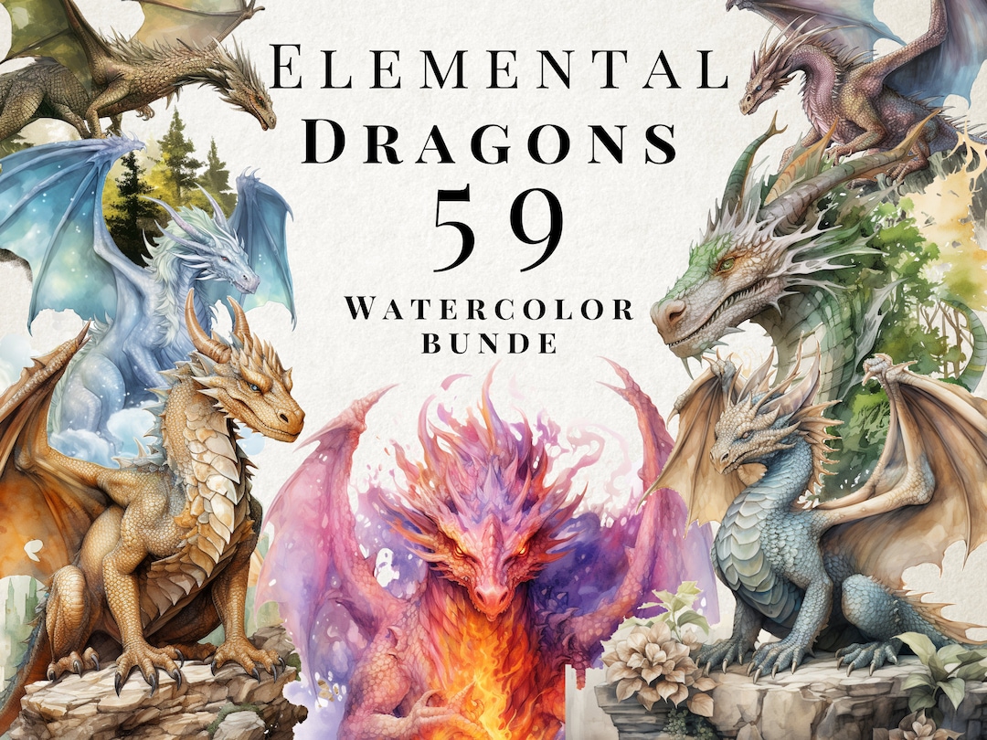 Dragons Watercolor Clipart Bundle 59 Dragon Pngs, Dragons Clip Art ...