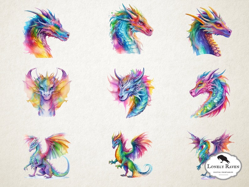 Rainbow Dragons Watercolor Clipart Bundle 28 Dragon Pngs - Etsy
