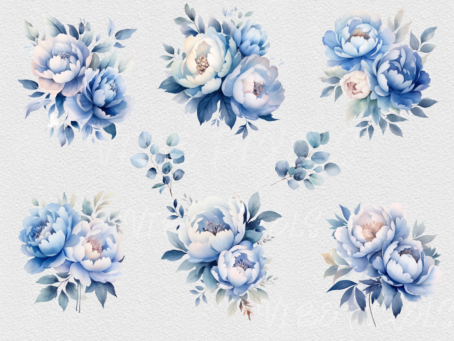 Dusty Blue Peonies Watercolor Clipart Peony Floral Clipart Peonies ...