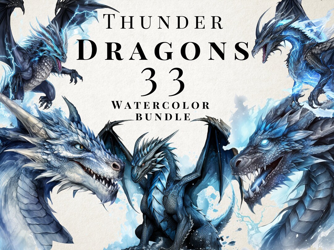 Thunder Dragons Watercolor Clipart Bundle 33 Dragon Pngs, Dragons Clip ...