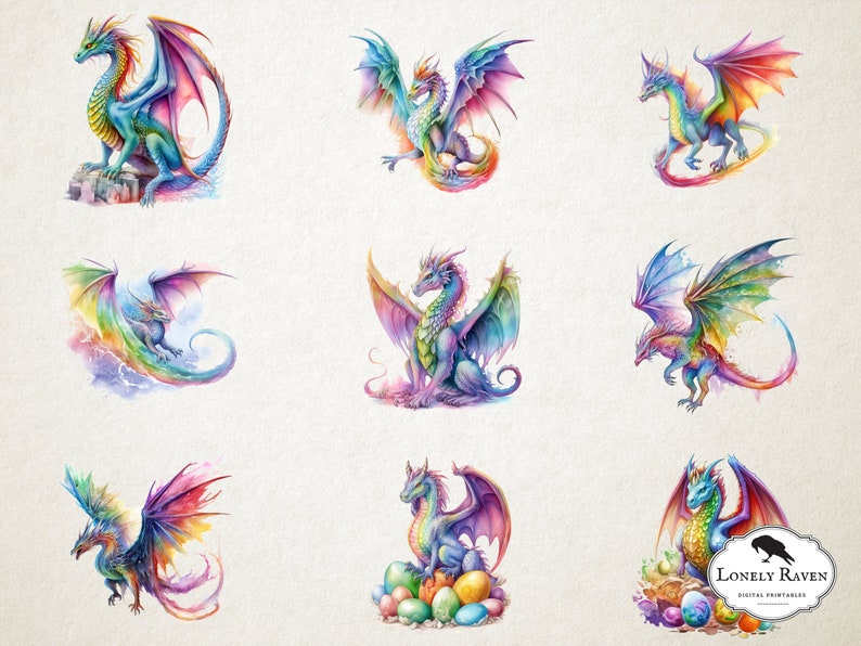 Rainbow Dragons Watercolor Clipart Bundle 28 Dragon Pngs - Etsy