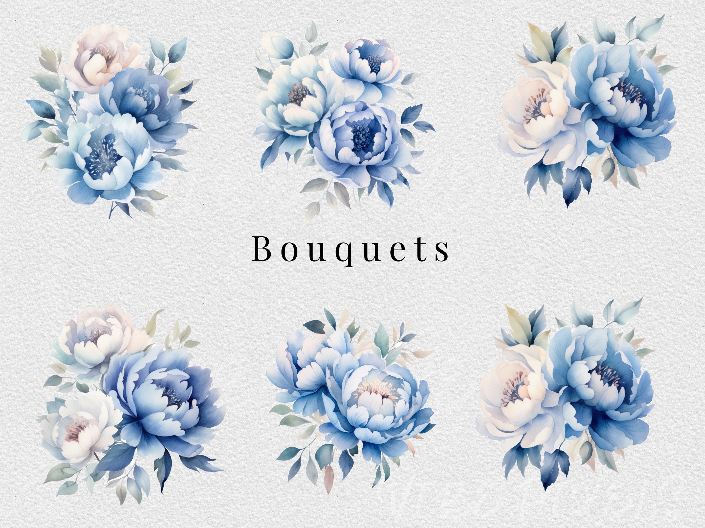 Dusty Blue Peonies Watercolor Clipart Peony Floral Clipart Peonies ...