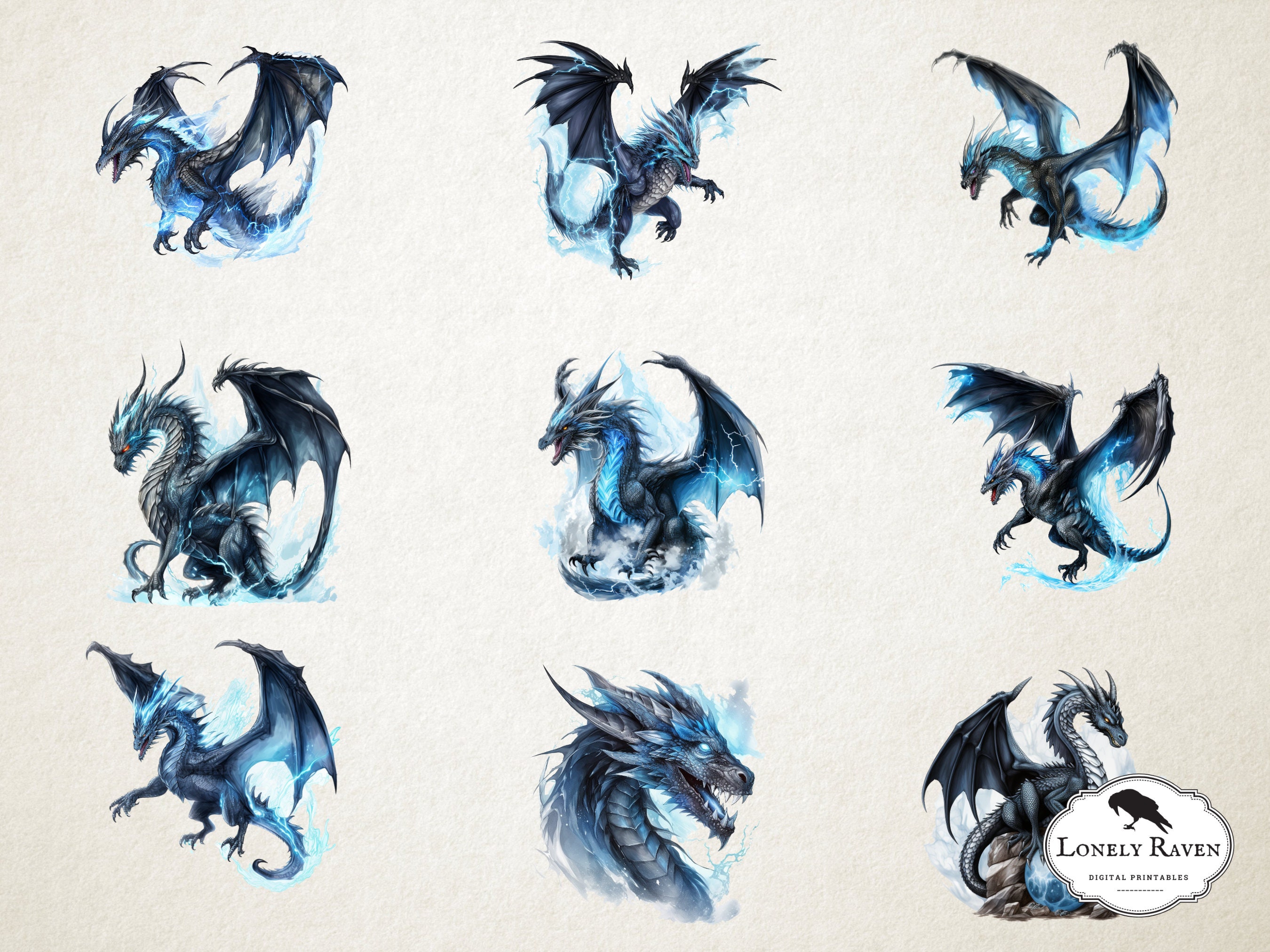 Thunder Dragons Watercolor Clipart Bundle 33 Dragon Pngs - Etsy