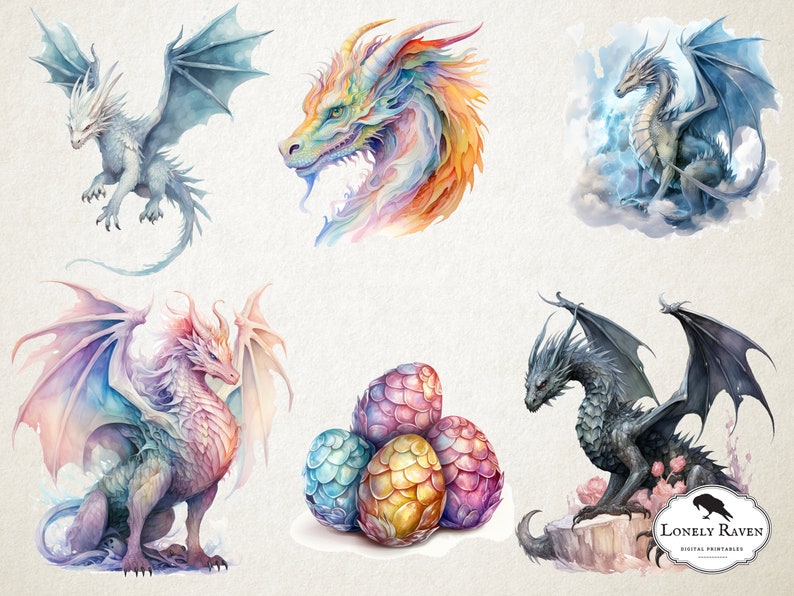 Dragons Watercolor Clipart Bundle 59 Dragon Pngs, Dragons Clip Art ...