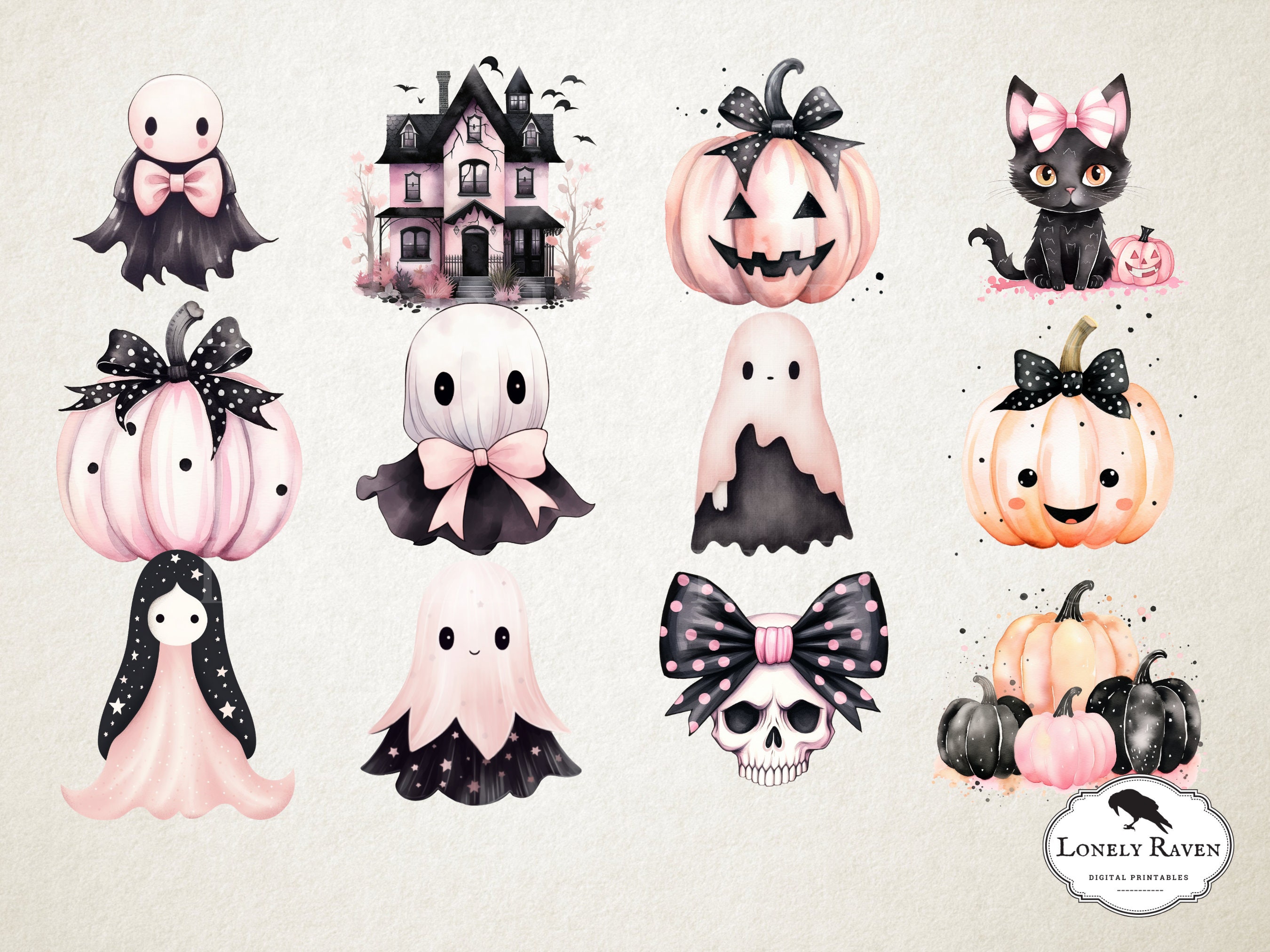 Cute Halloween Clipart Bundle 37 Black and Pink Halloween PNG, Pink ...