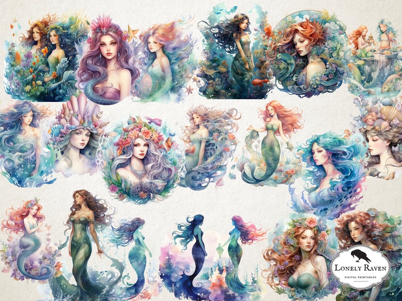Mermaids Watercolor Clipart Bundle 141 Mermaid PNG Mermaids - Etsy