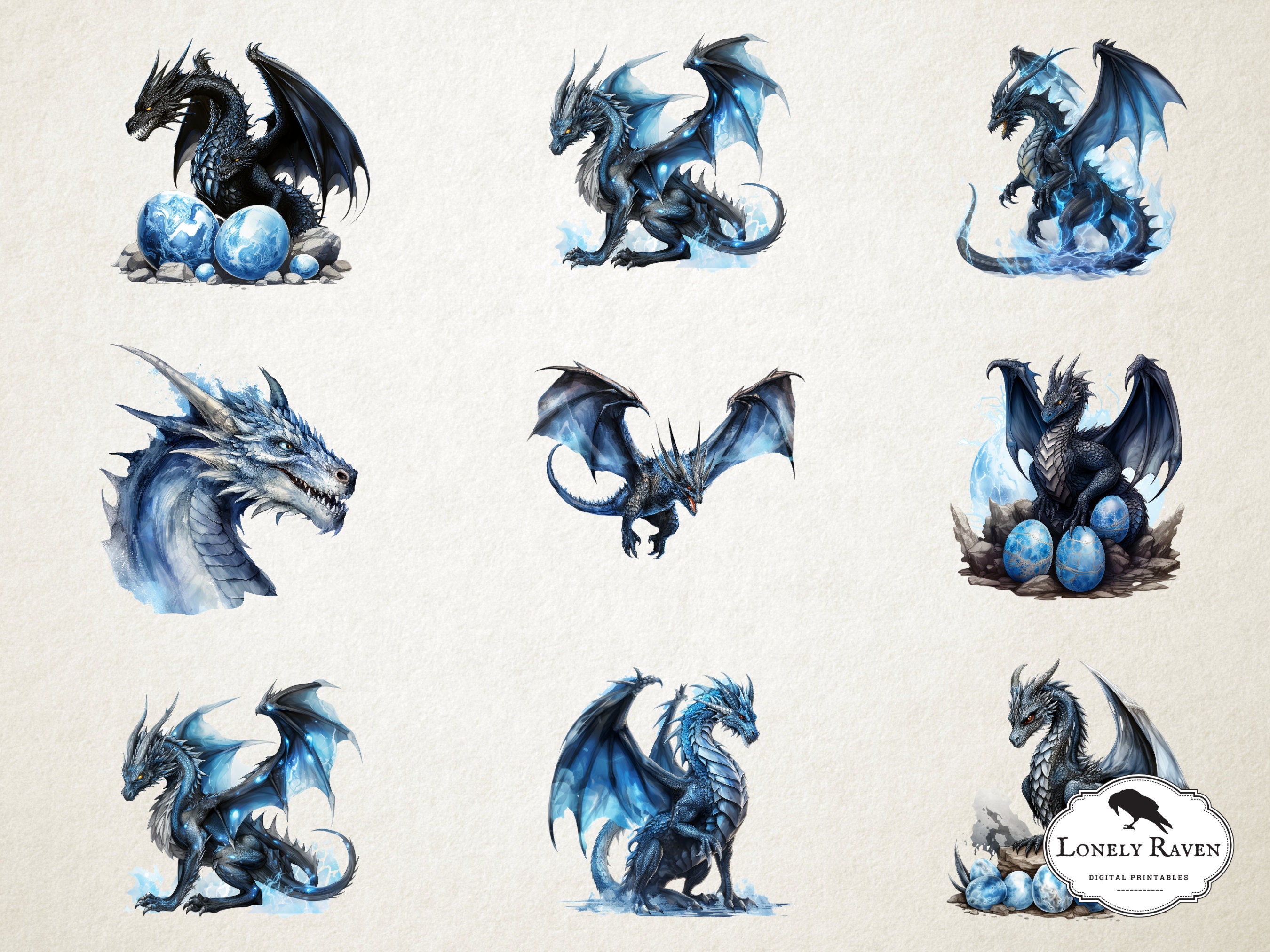 Thunder Dragons Watercolor Clipart Bundle 33 Dragon Pngs - Etsy