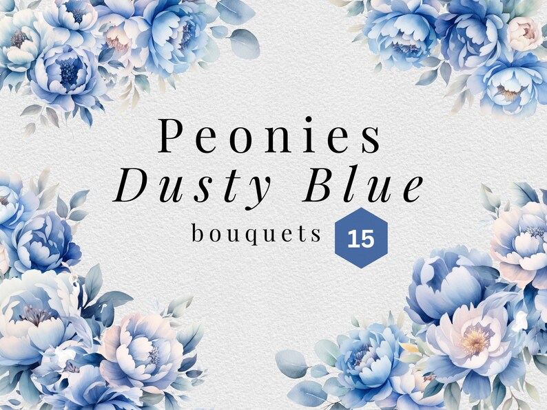 Dusty Blue Peonies Watercolor Clipart Peony Floral Clipart Peonies ...