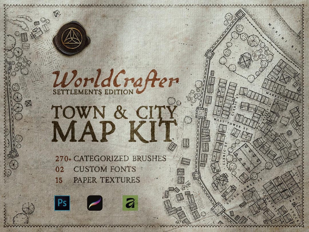 D&D Town and City Fantasy Map Kit for Photoshop and Procreate. - Etsy