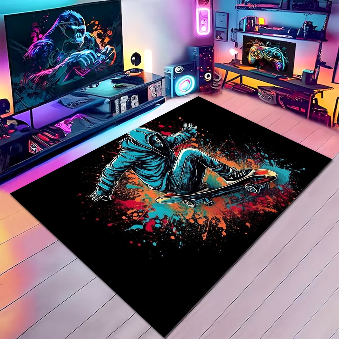 Skateboarder Rug, Skate Decor, 180 Kickflip, Skateboarder Gift, Gift ...