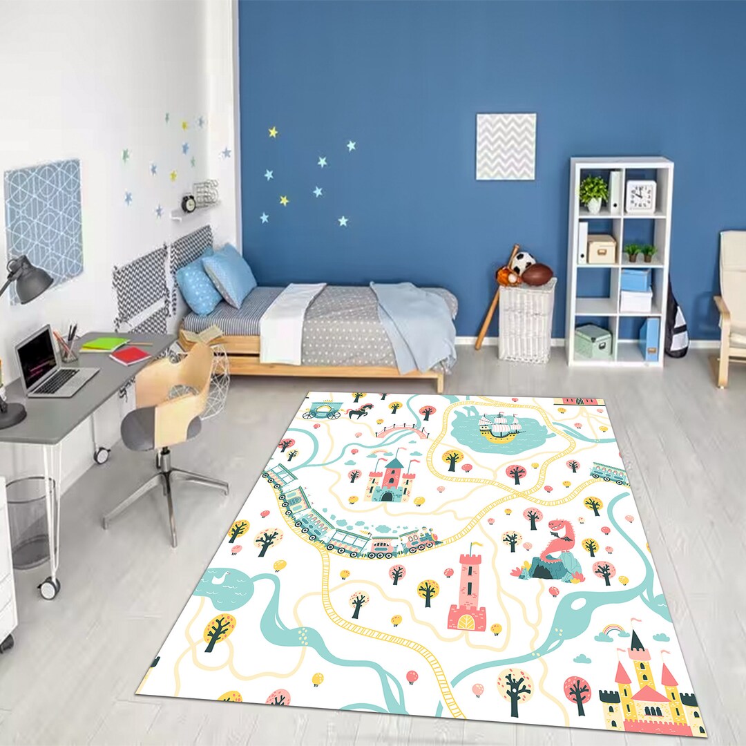 Fairytale Kingdom Nursery Kids Rug, Fairytale Castle Rug, Washable Kids ...