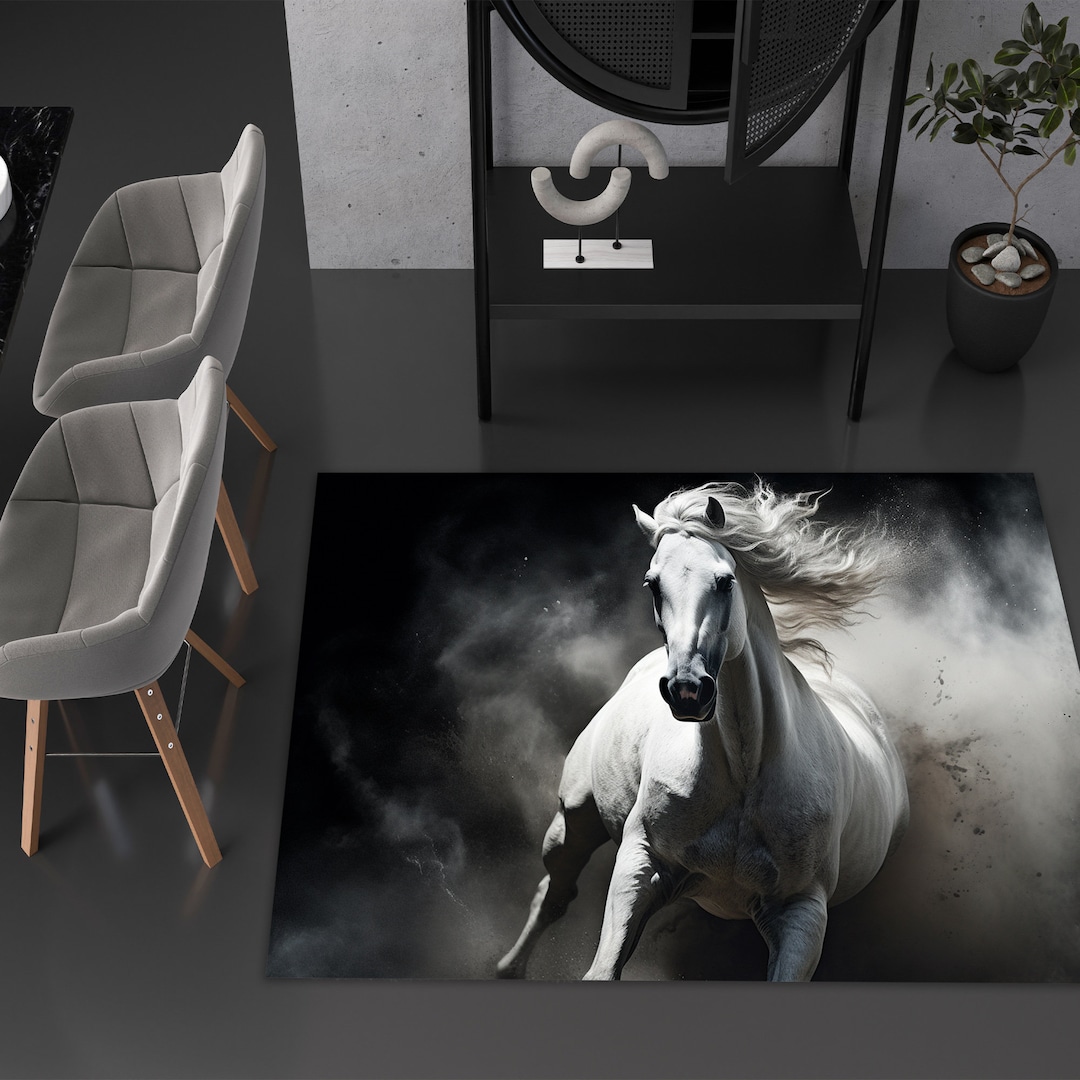 Horse Rug, Animal Rug, White Horse Rug, Horse Art, Soft Rug, Machine ...
