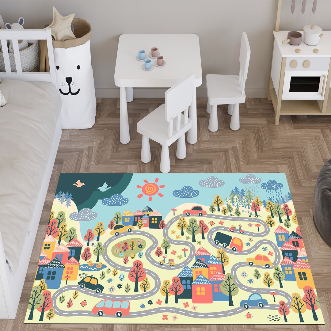 City Road Map Kids Rug: Washable Nursery Play Mat - Etsy