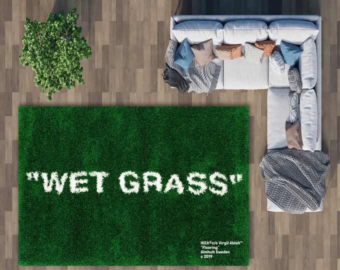 Vibrant Green Grass, Wet Grass, Wet Grass Carpet, Machine Washable Non ...