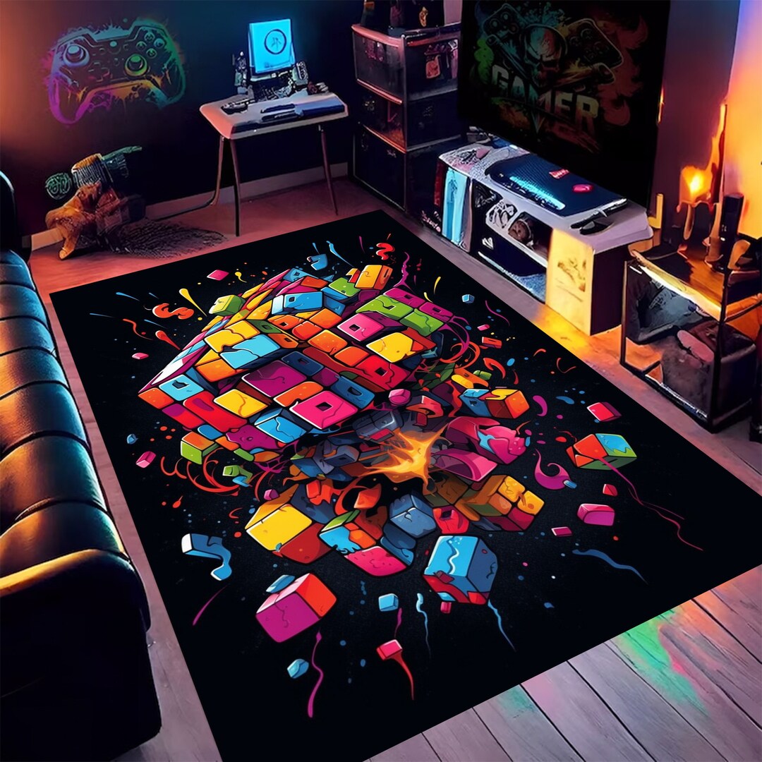 Rubik's Cube Rug, Colorful Cube, Gaming Room Rug, 3D Effect, Soft Rug ...