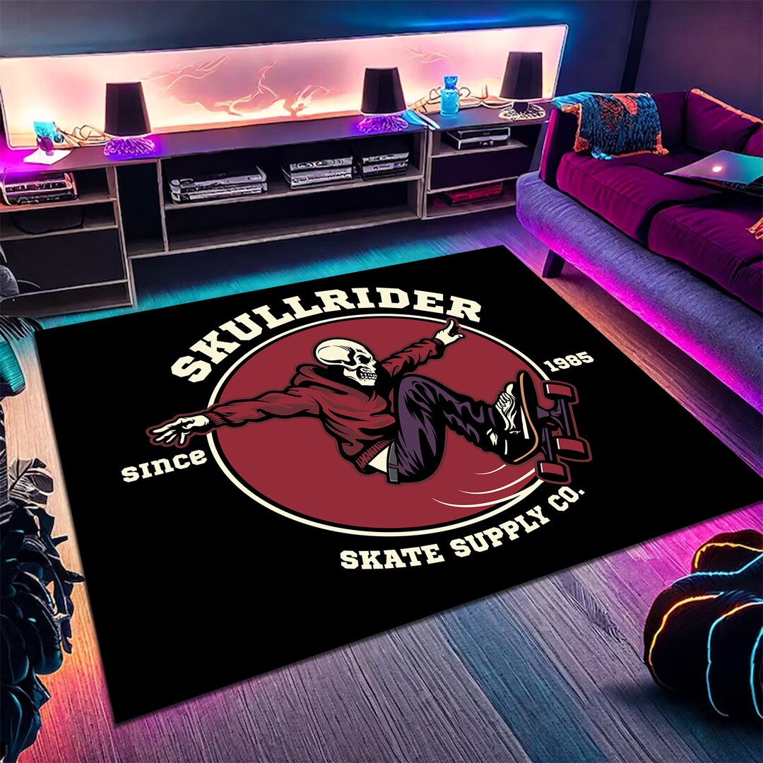 Skateboard Rug, Skate Decor, Skullrider Rug, Skate Rider, Gift for Him ...