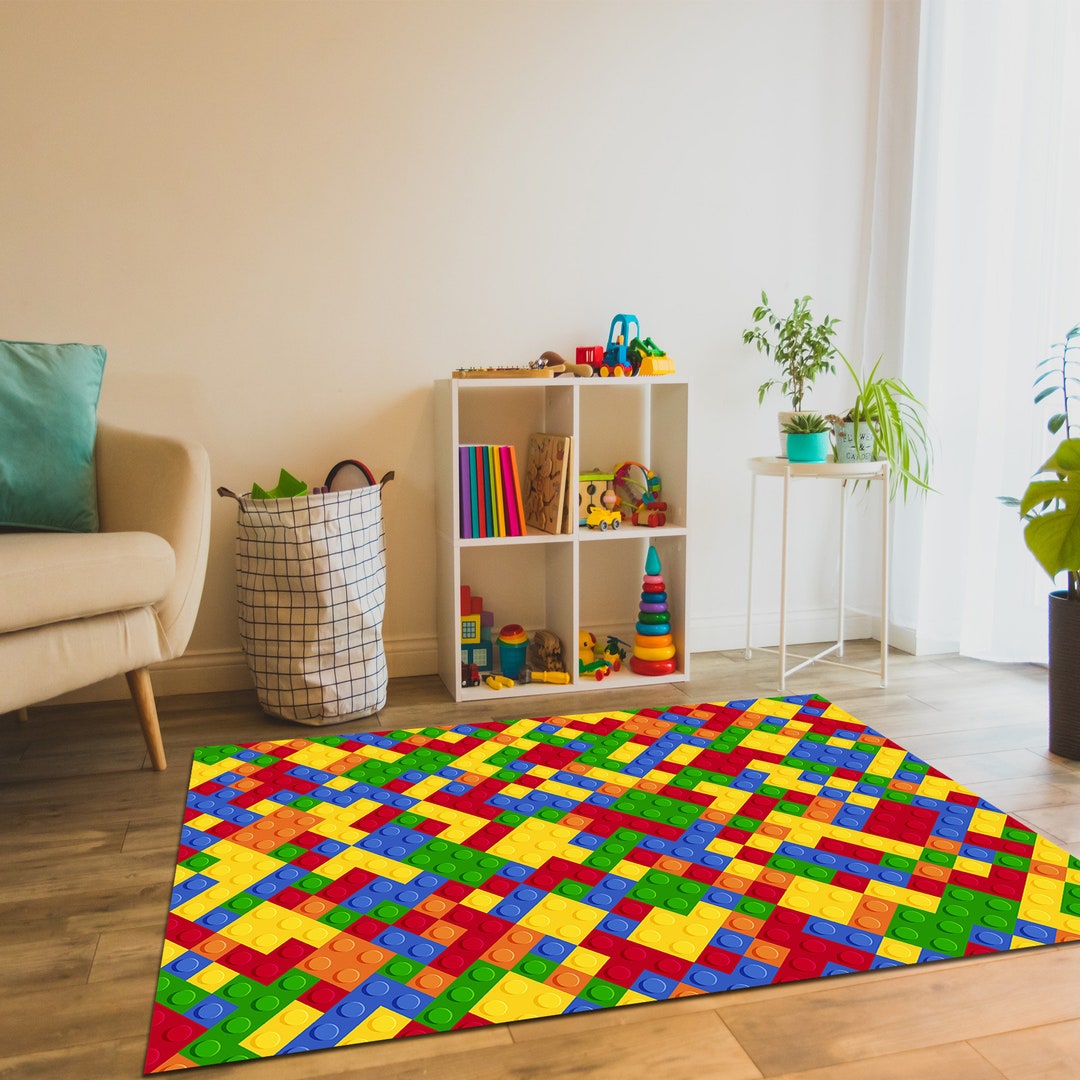 Colorful Plastic Building Blocks Rug, Game Room Rug, Washable Kids Rug ...