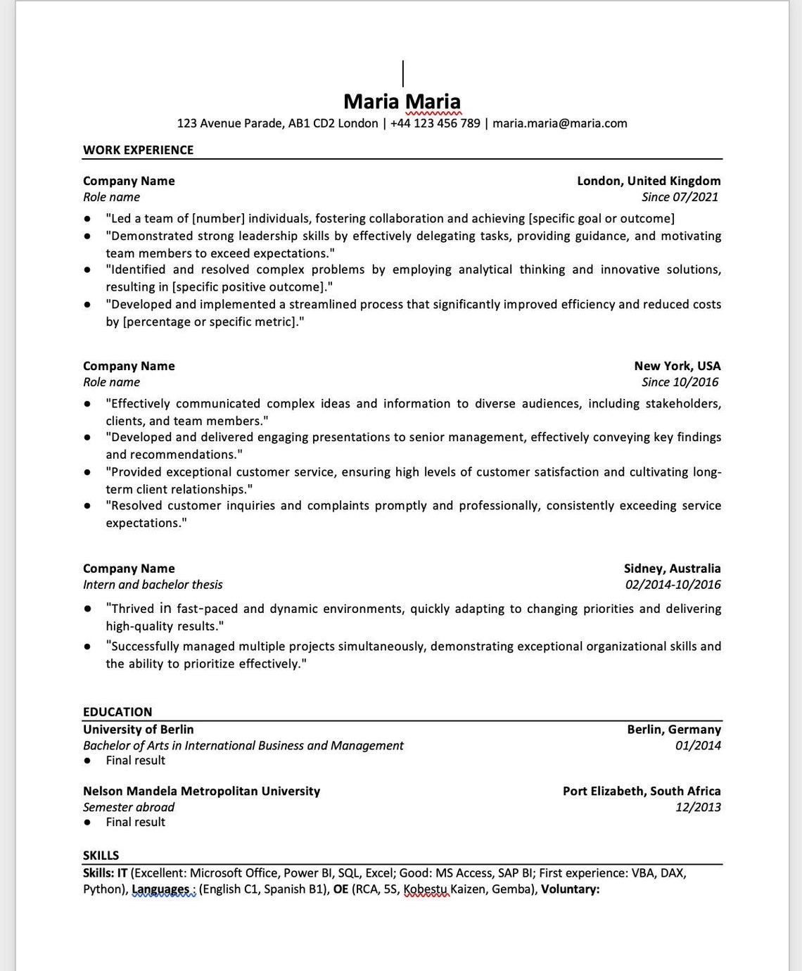 Simple CV Layout (microsoft Word) - Etsy