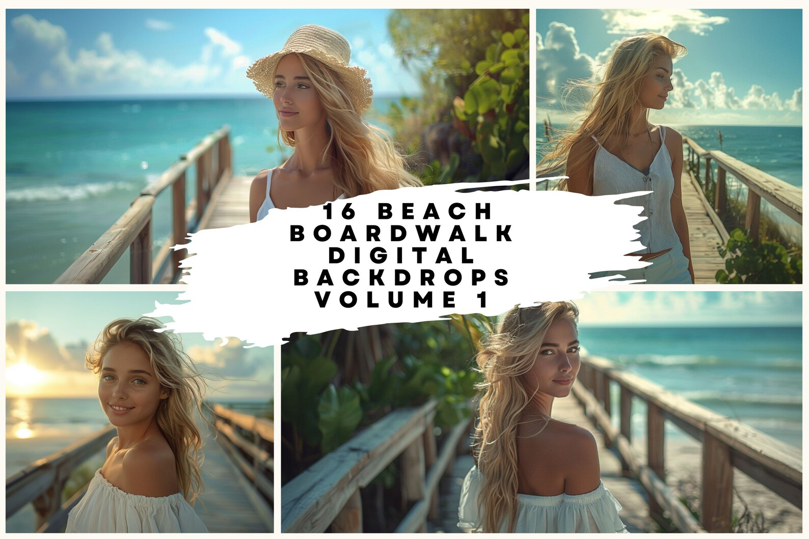 16 Beach Boardwalk Digital Backdrops at 300DPI (size: 8565 X 4800) for ...