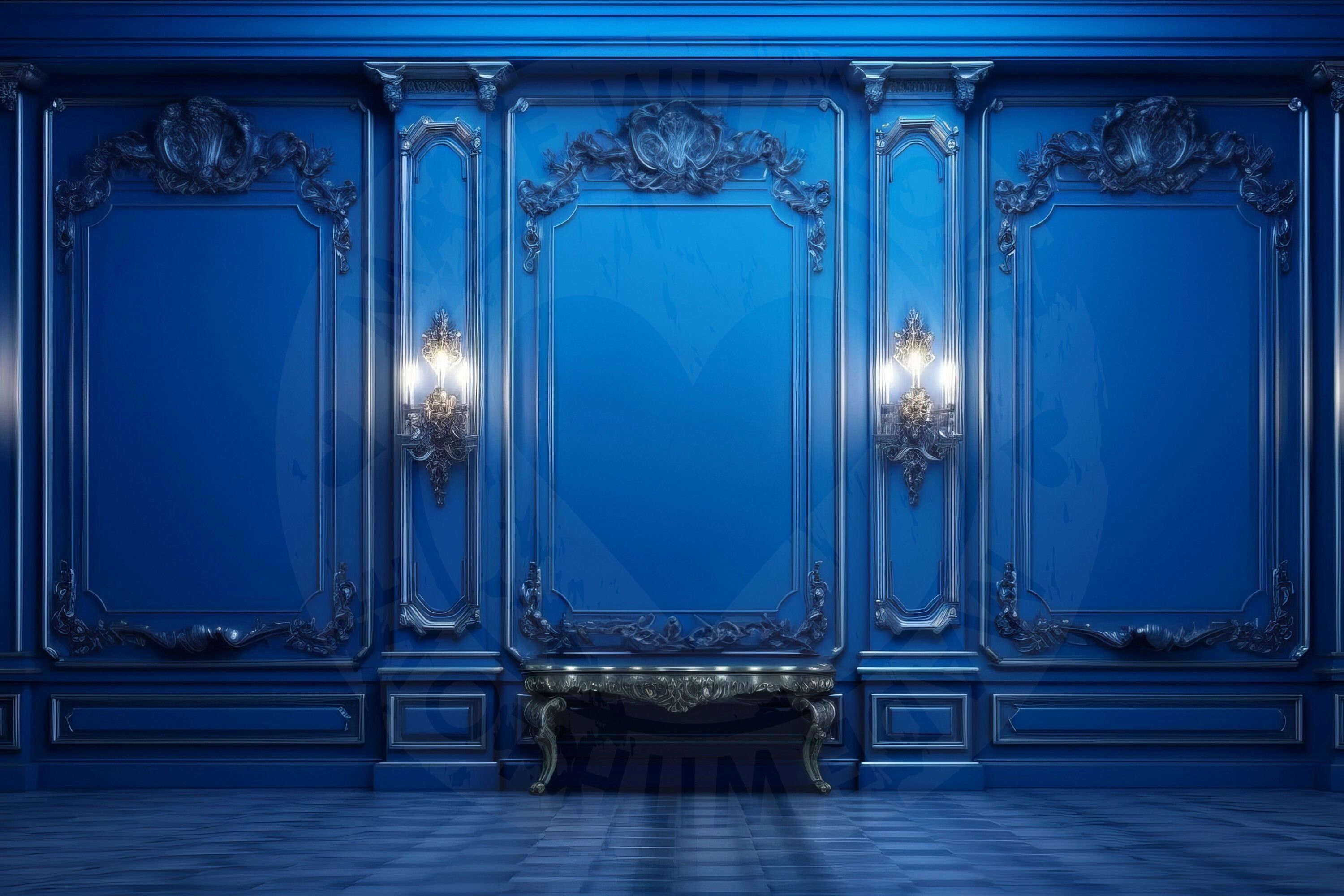 14 Digital Backdrops of Mansion Wall Interiors color Blue for Wedding ...