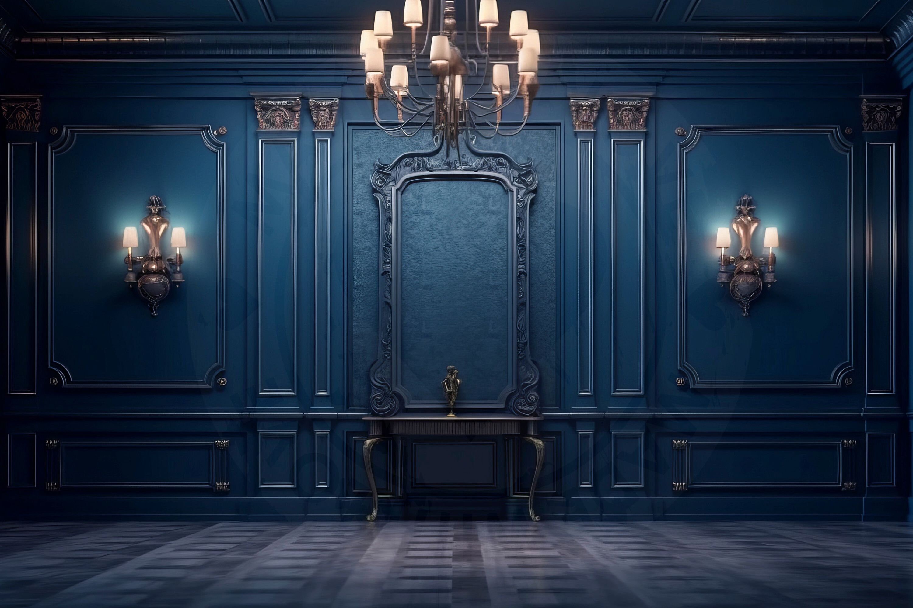 14 Digital Backdrops of Mansion Wall Interiors color Blue for Wedding ...