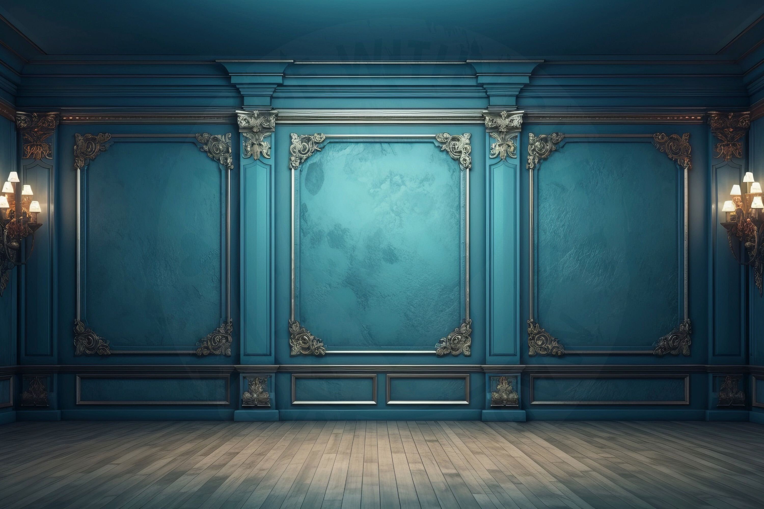 12 Digital Backdrops of Mansion Wall Interiors color Teal for Wedding ...
