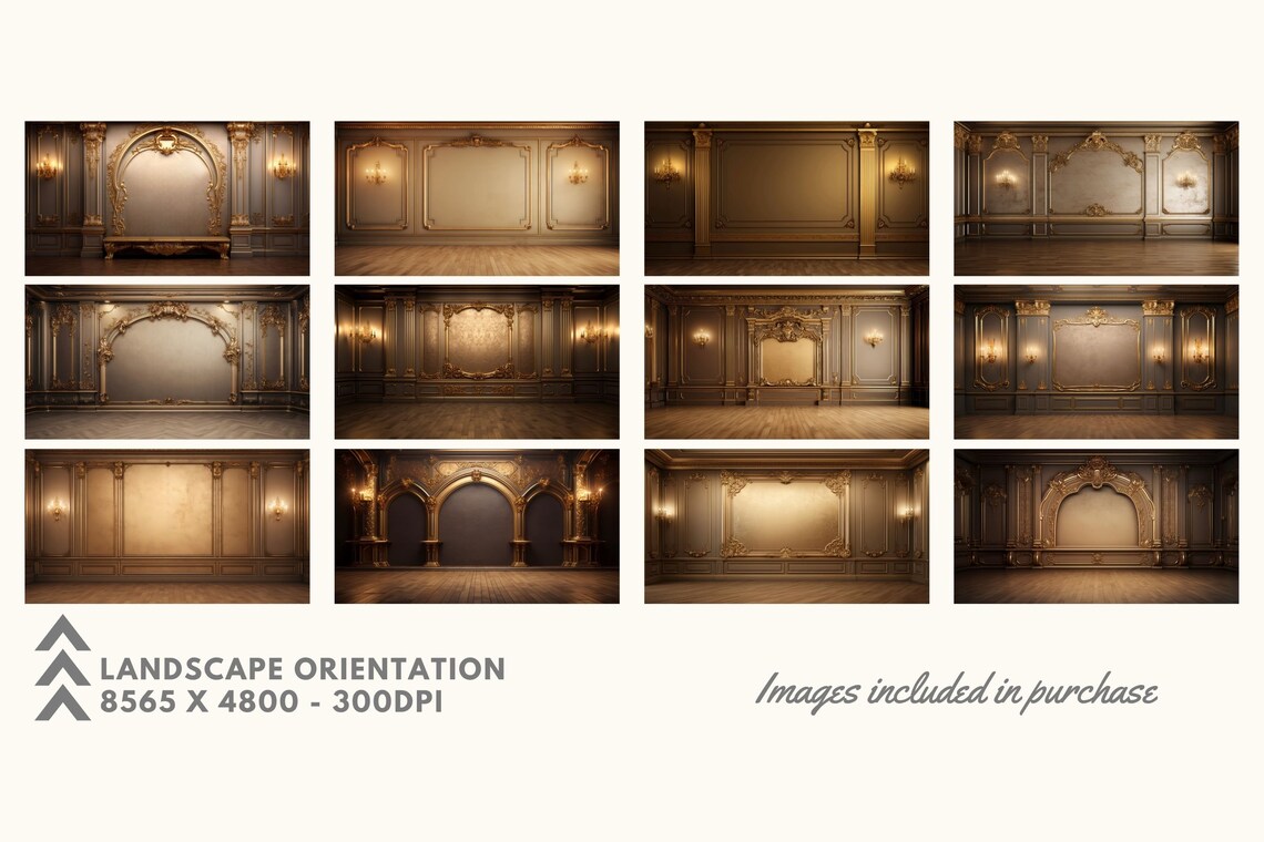 12 Digital Backdrops of Mansion Wall Interiors color Gold - Etsy