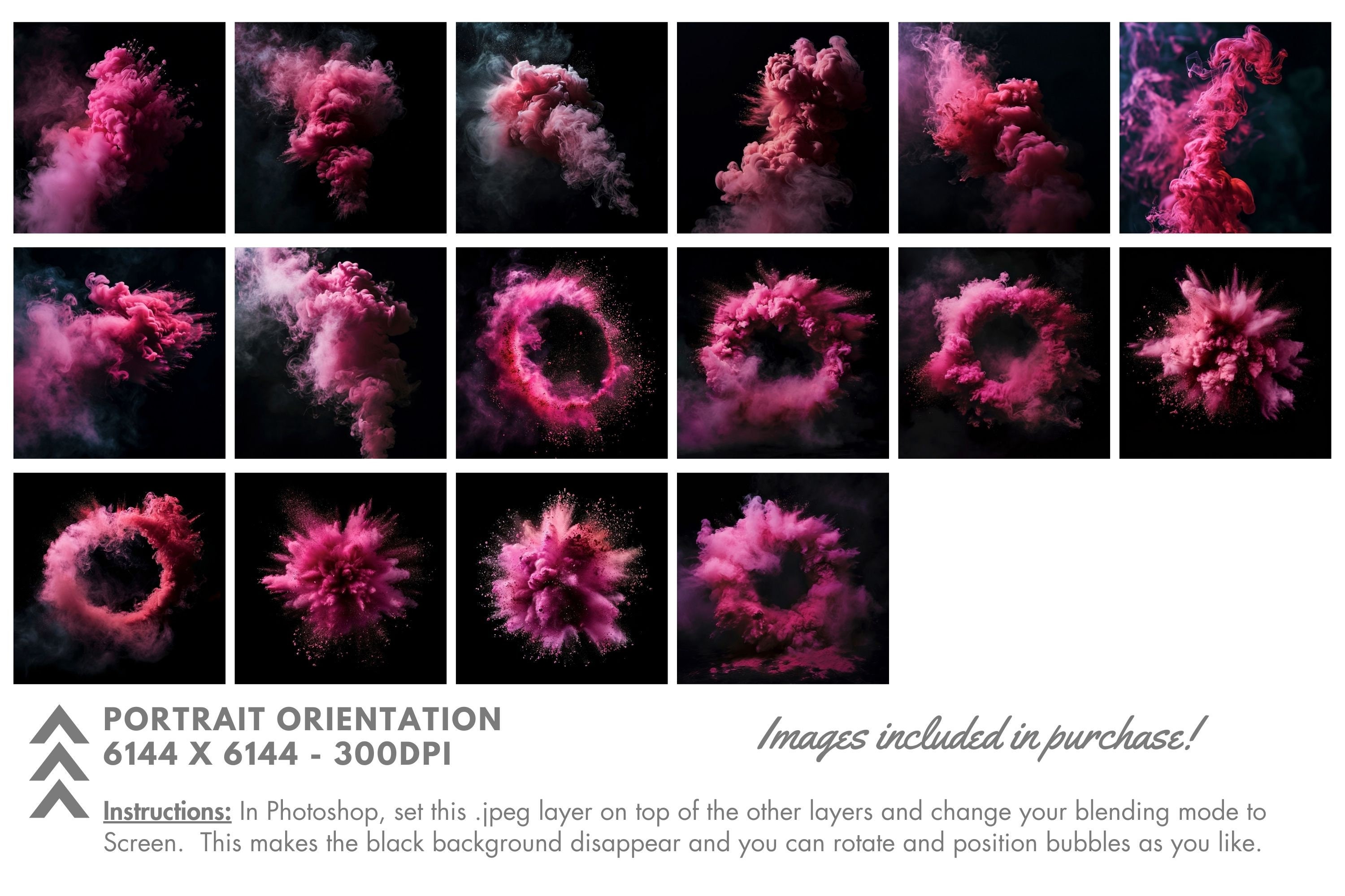 16 Digital Pink Smoke Overlay Images at 300DPI (size: 6144 X 6144) for ...