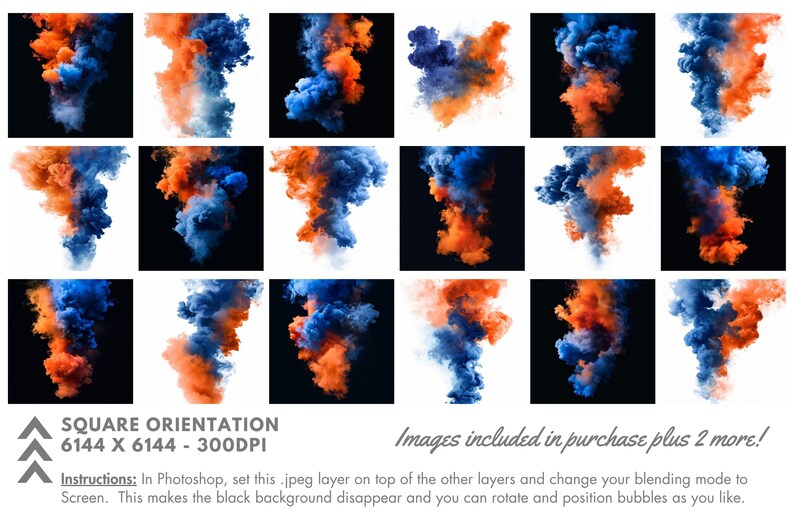 20 Digital Orange and Blue Smoke Overlay Images at 300DPI (size: 6144 X ...