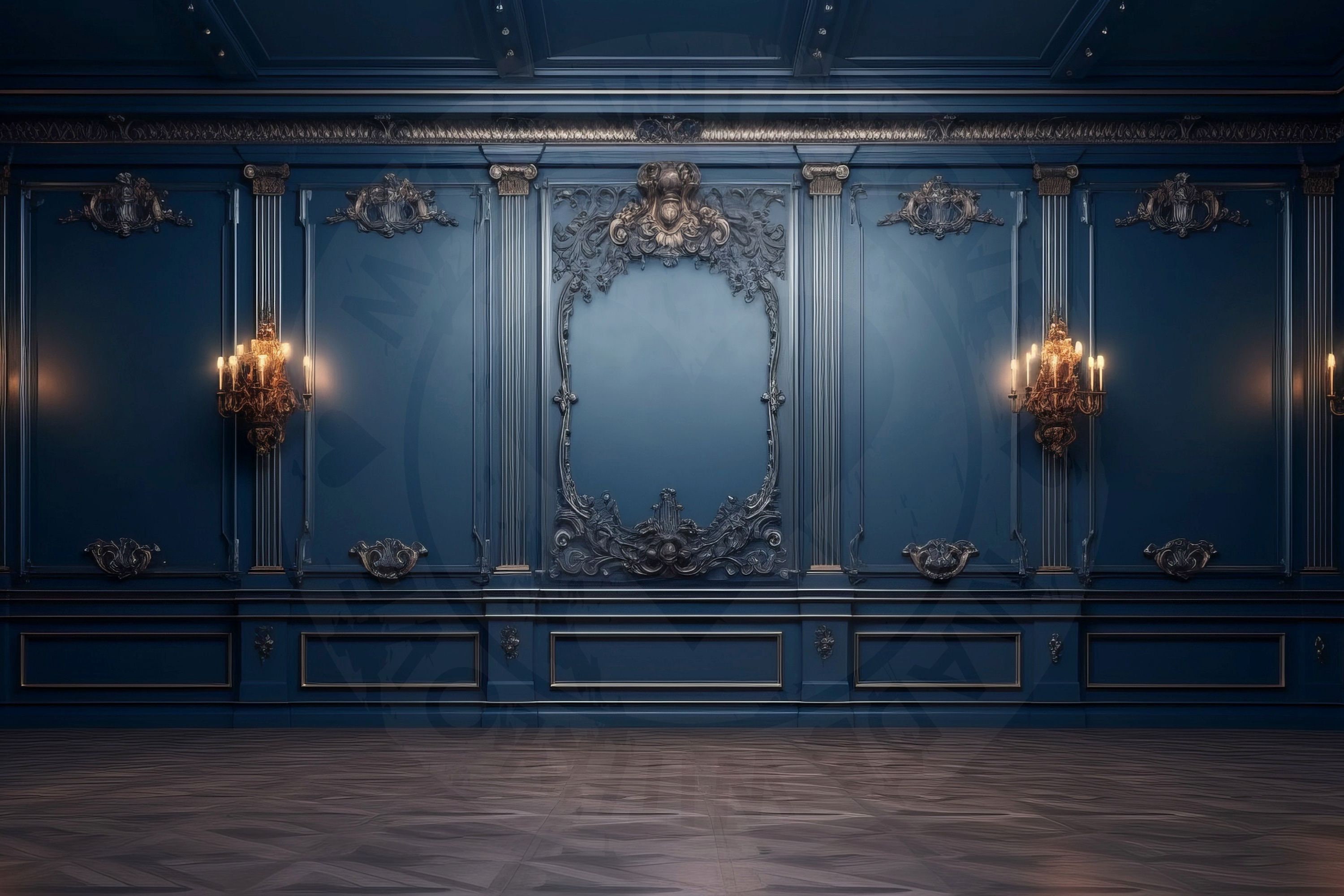 14 Digital Backdrops of Mansion Wall Interiors color Blue for Wedding ...