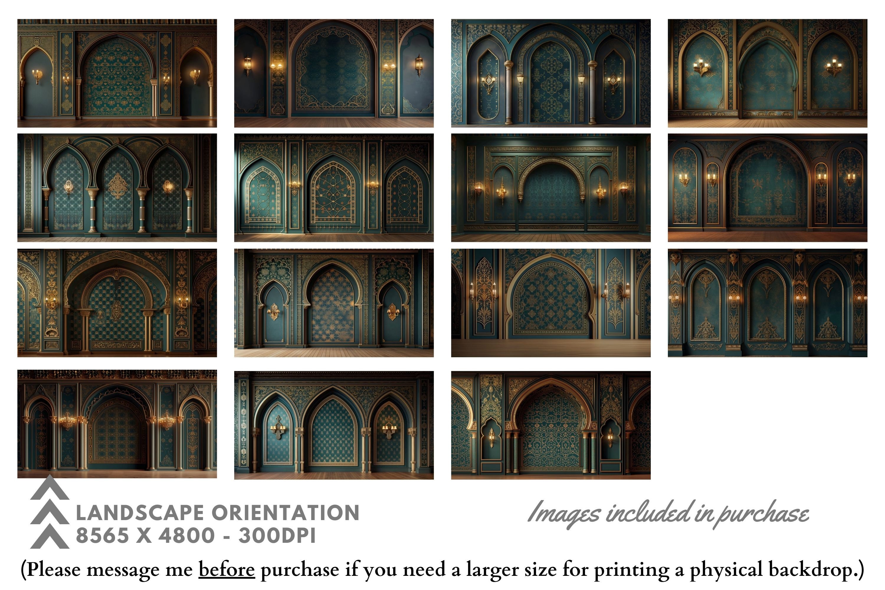 15 Victorian Green and Gold Wall Digital Backdrops 8565 4800 at 300DPI ...