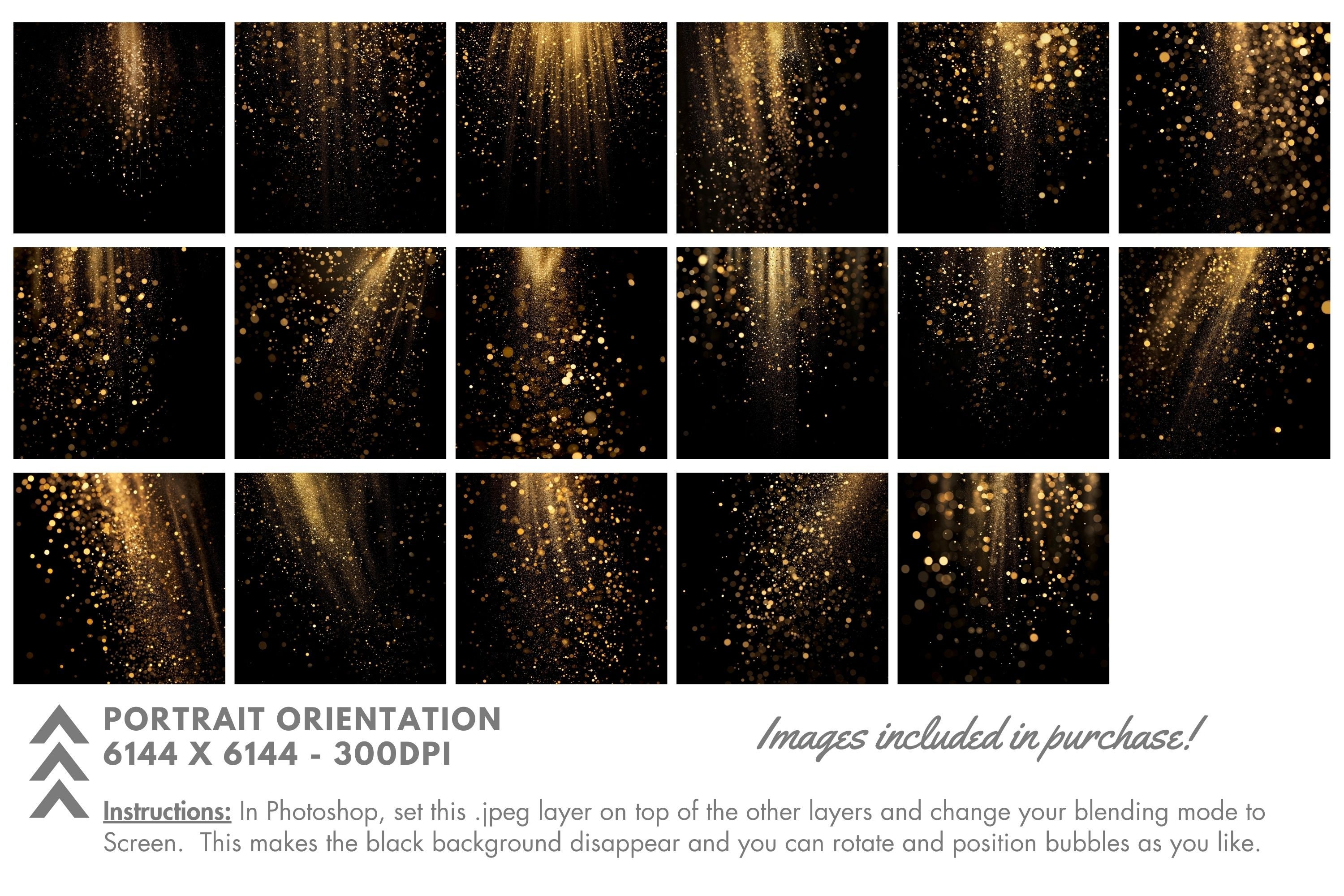 16 Digital Golden Glitter Overlay Images at 300DPI size: 6144 X 6144 ...