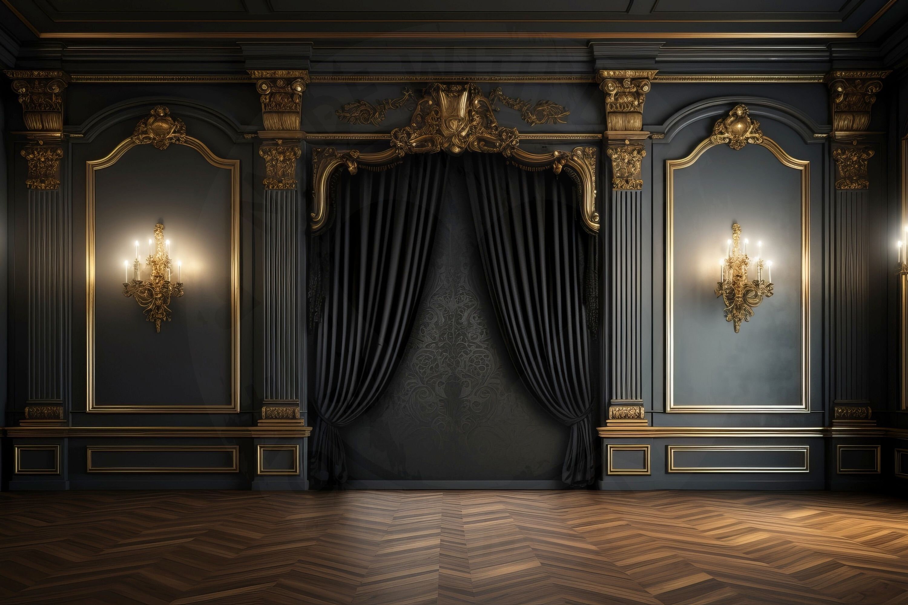 12 Digital Backdrops of Mansion Wall Interiors (color Black and Gold ...