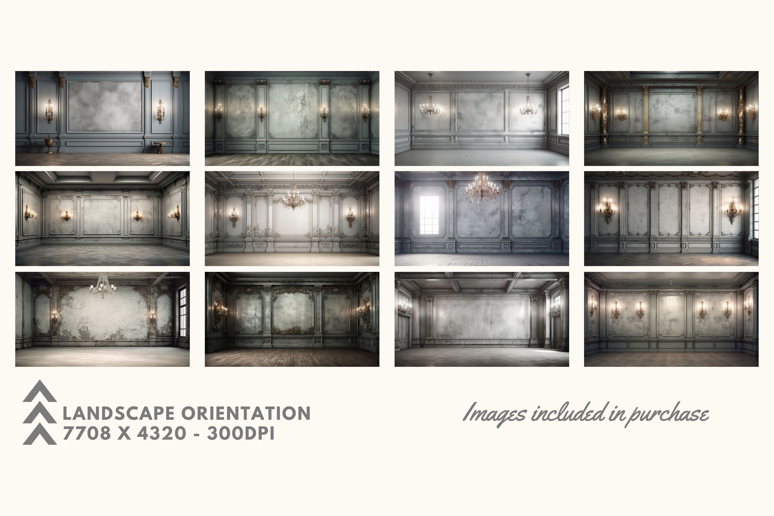 12 Digital Backdrops of Mansion Wall Interiors color Silver for Wedding ...