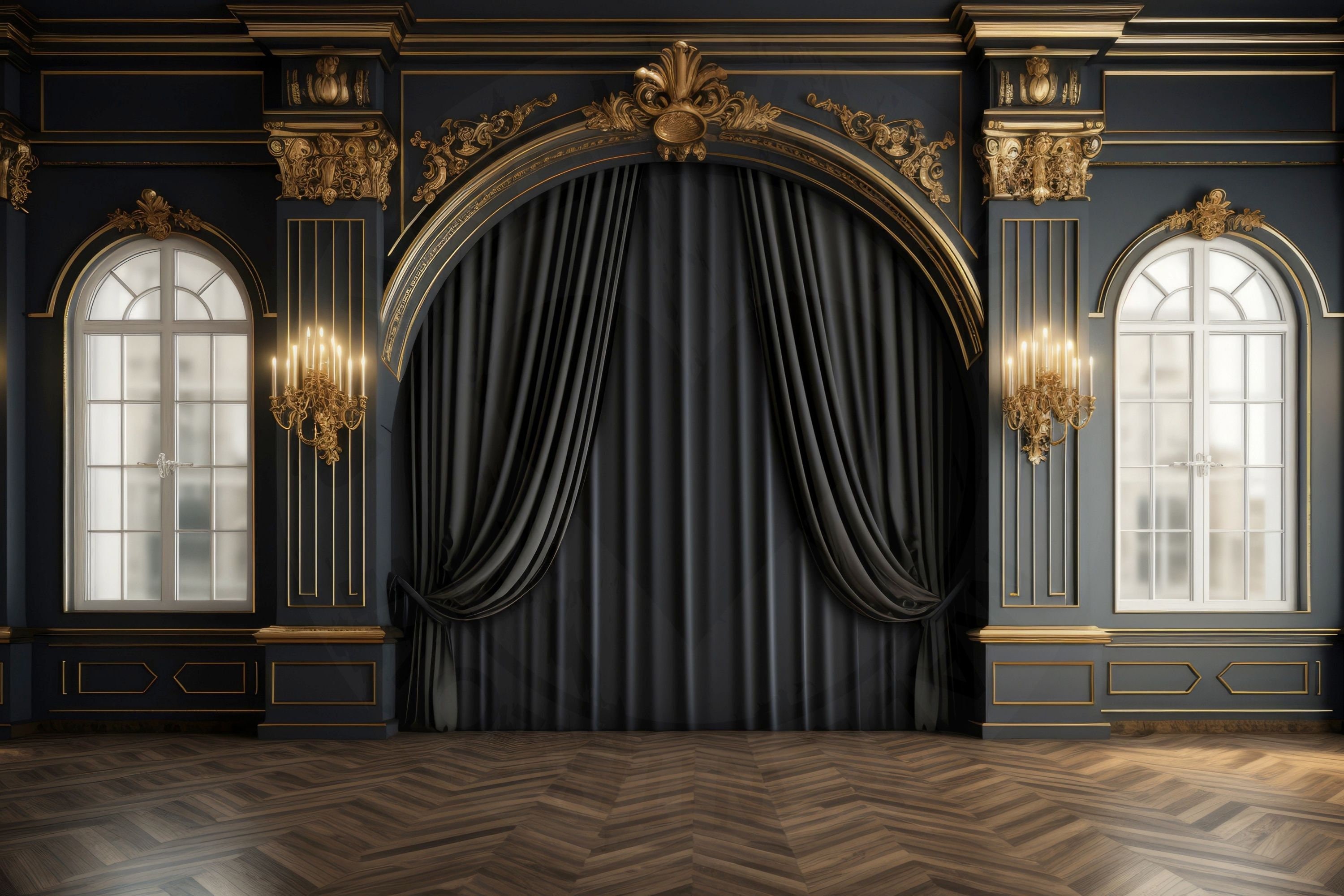 12 Digital Backdrops of Mansion Wall Interiors (color Black and Gold ...