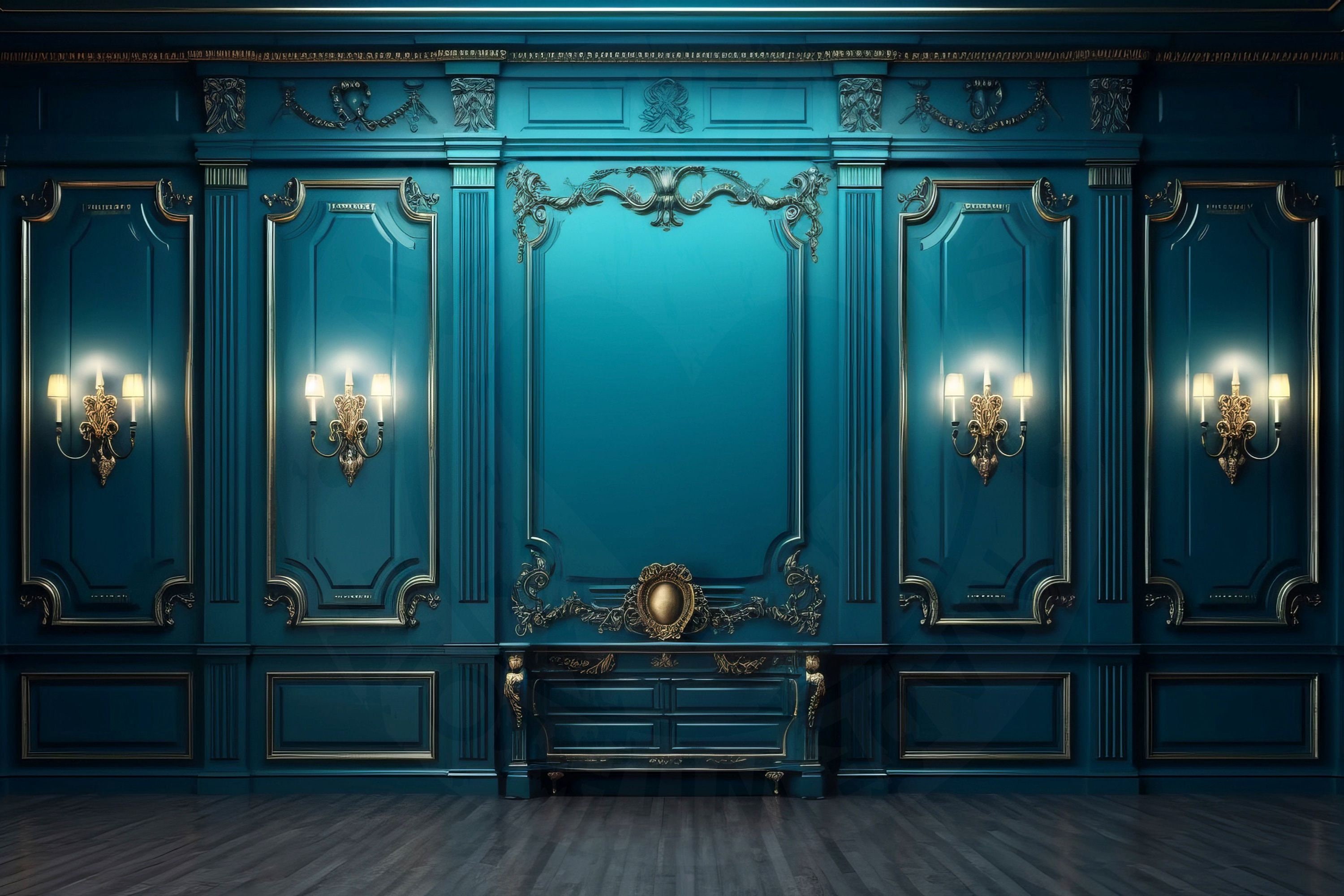 12 Digital Backdrops of Mansion Wall Interiors color Teal for Wedding ...