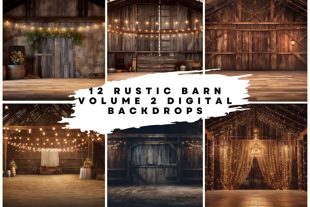 12 Digital Backdrops of Rustic Barn Interiors Volume 2 for Wedding ...