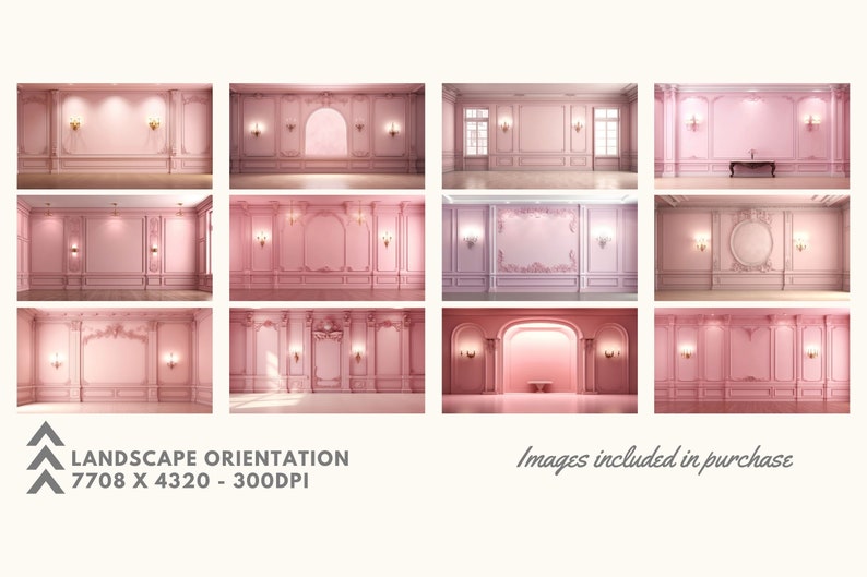 12 Digital Backdrops of Mansion Wall Interiors color Pink - Etsy