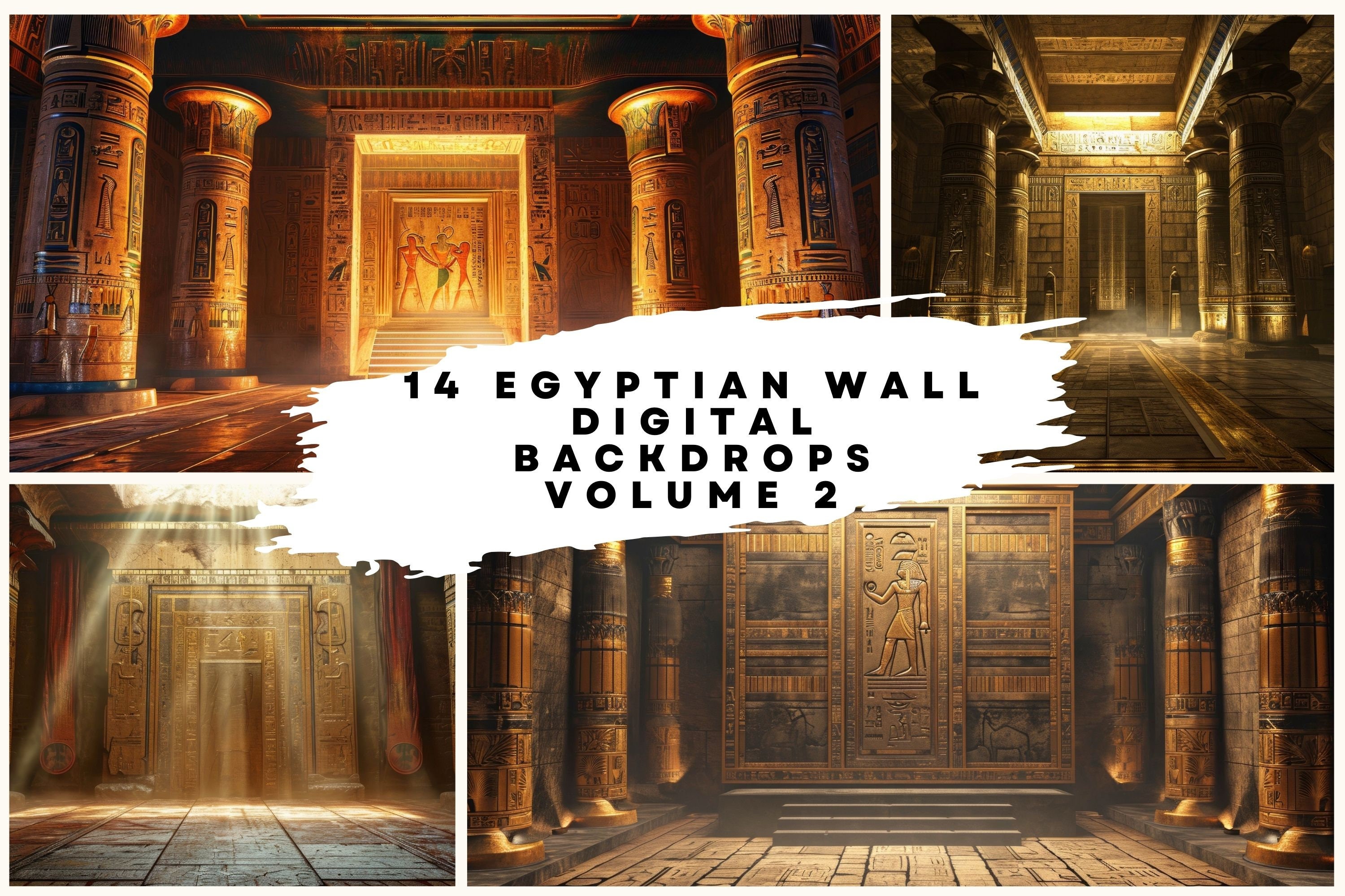 14 Digital Backdrops of Egyptian Wall Interiors 8565 X 4800 at 300DPI ...