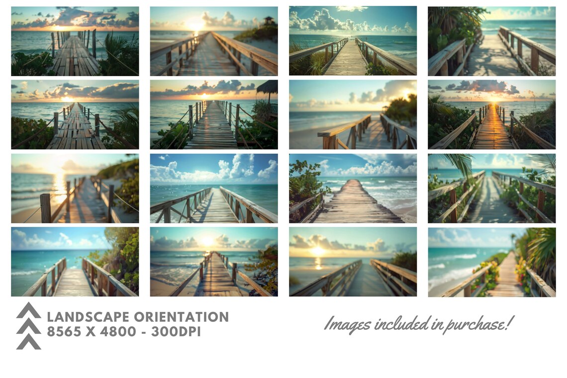 16 Beach Boardwalk Digital Backdrops at 300DPI size: 8565 X 4800 for ...
