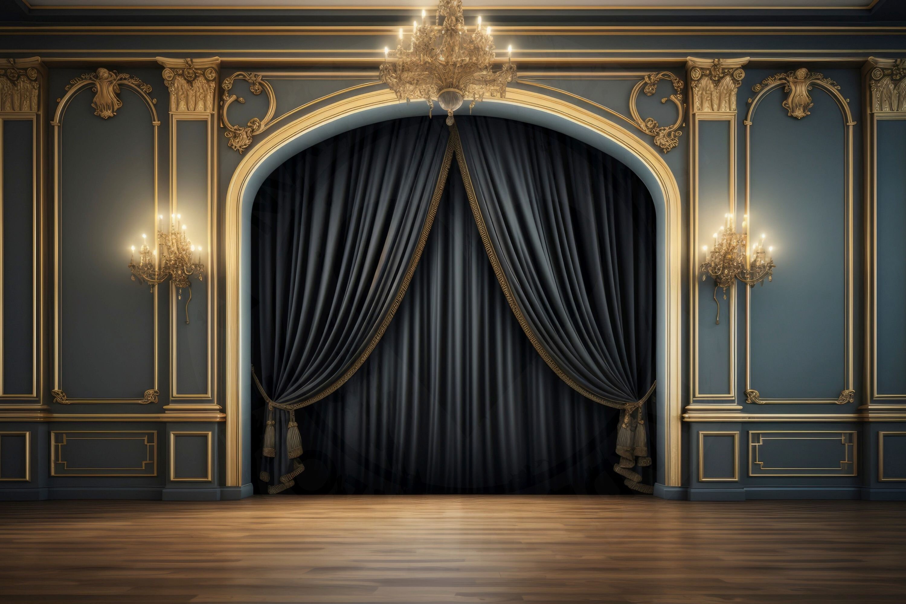 12 Digital Backdrops of Mansion Wall Interiors (color Black and Gold ...