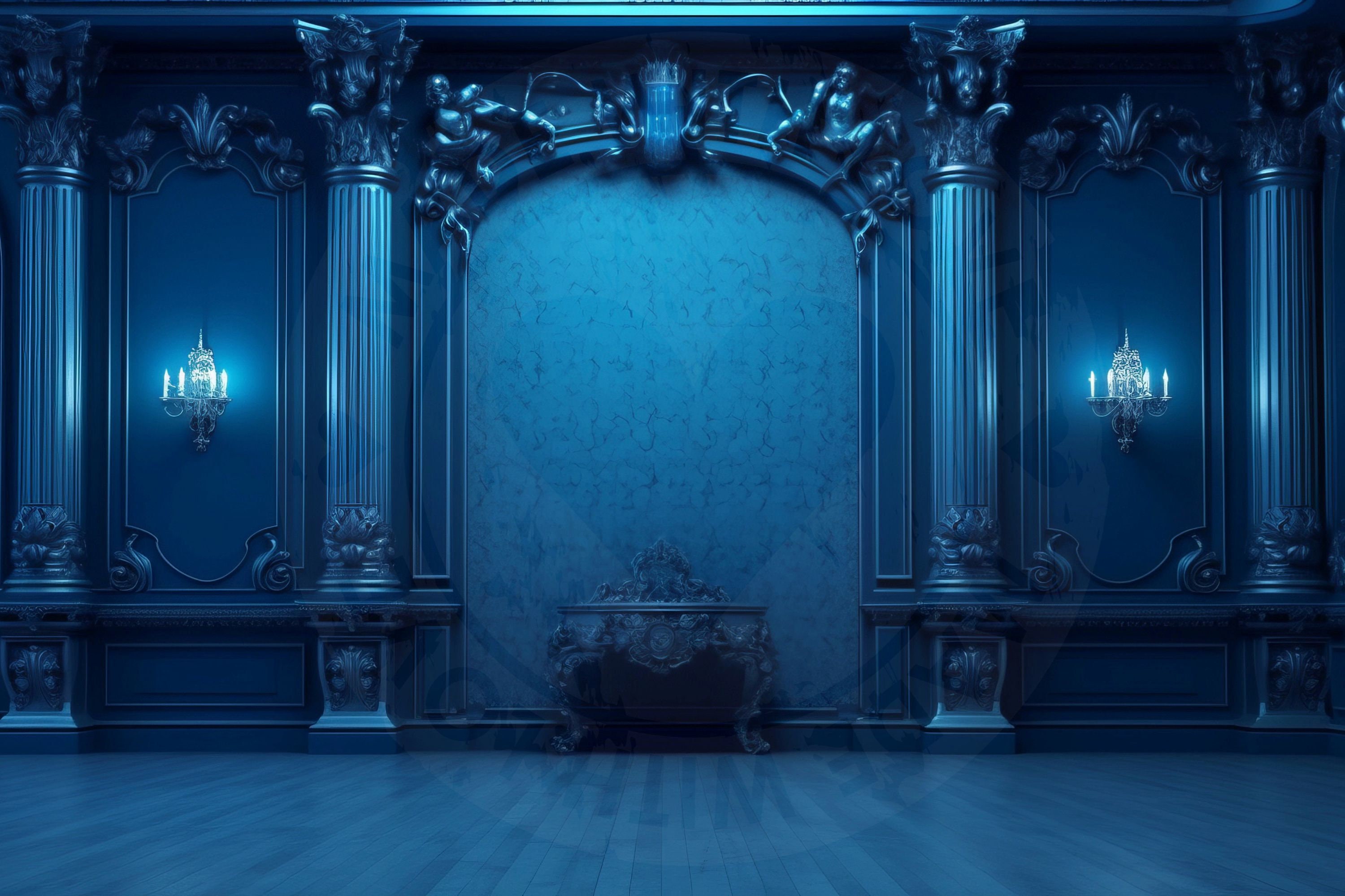 14 Digital Backdrops of Mansion Wall Interiors color Blue for Wedding ...
