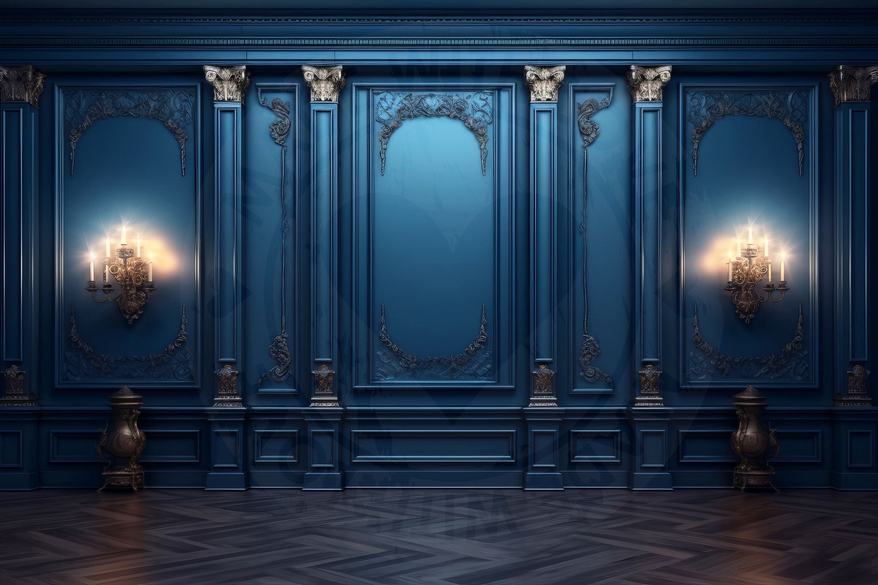 14 Digital Backdrops of Mansion Wall Interiors (color Blue) for Wedding ...