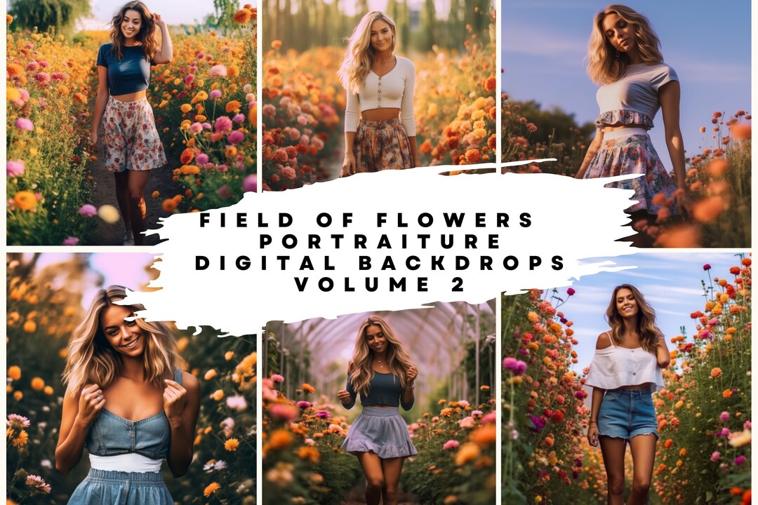 12 Digital Backdrops of Outdoor Field of Flowers Volume 2 for Wedding ...