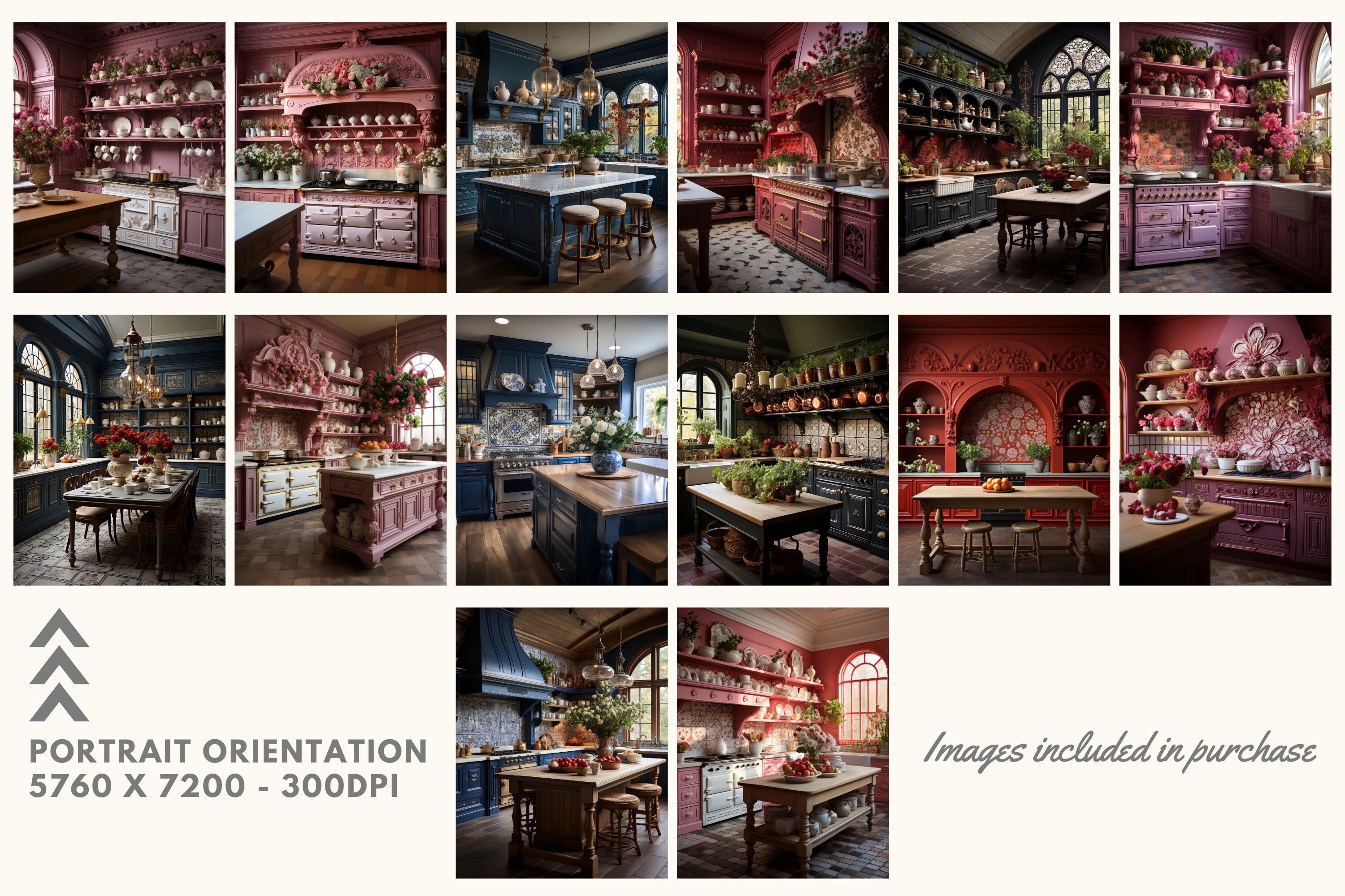 14 Colorful Kitchens Digital Backgrounds for Film, Business, Bridal ...
