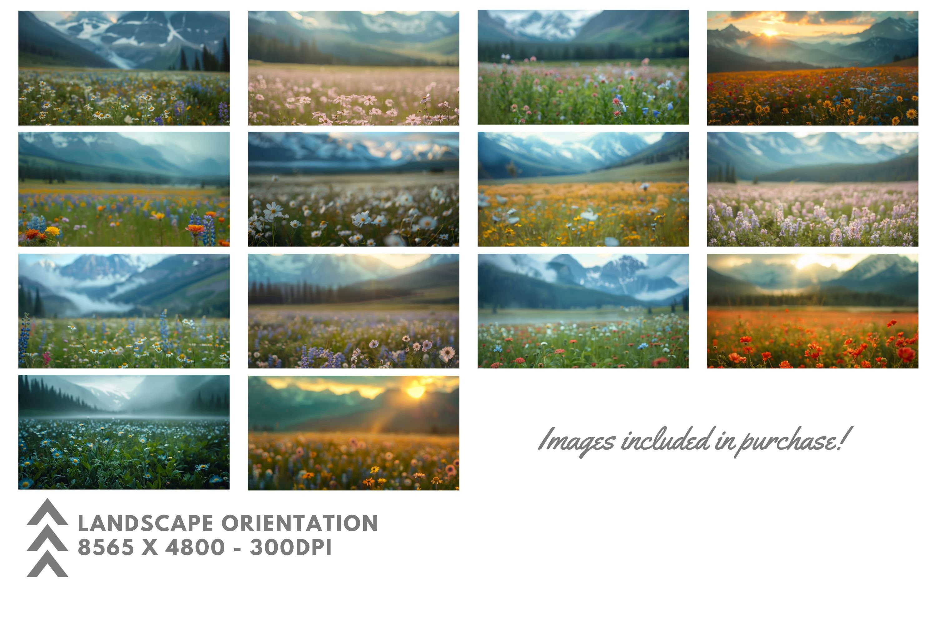 14 Field of Wildflowers Mountain Sunrise Photo Background Digital ...