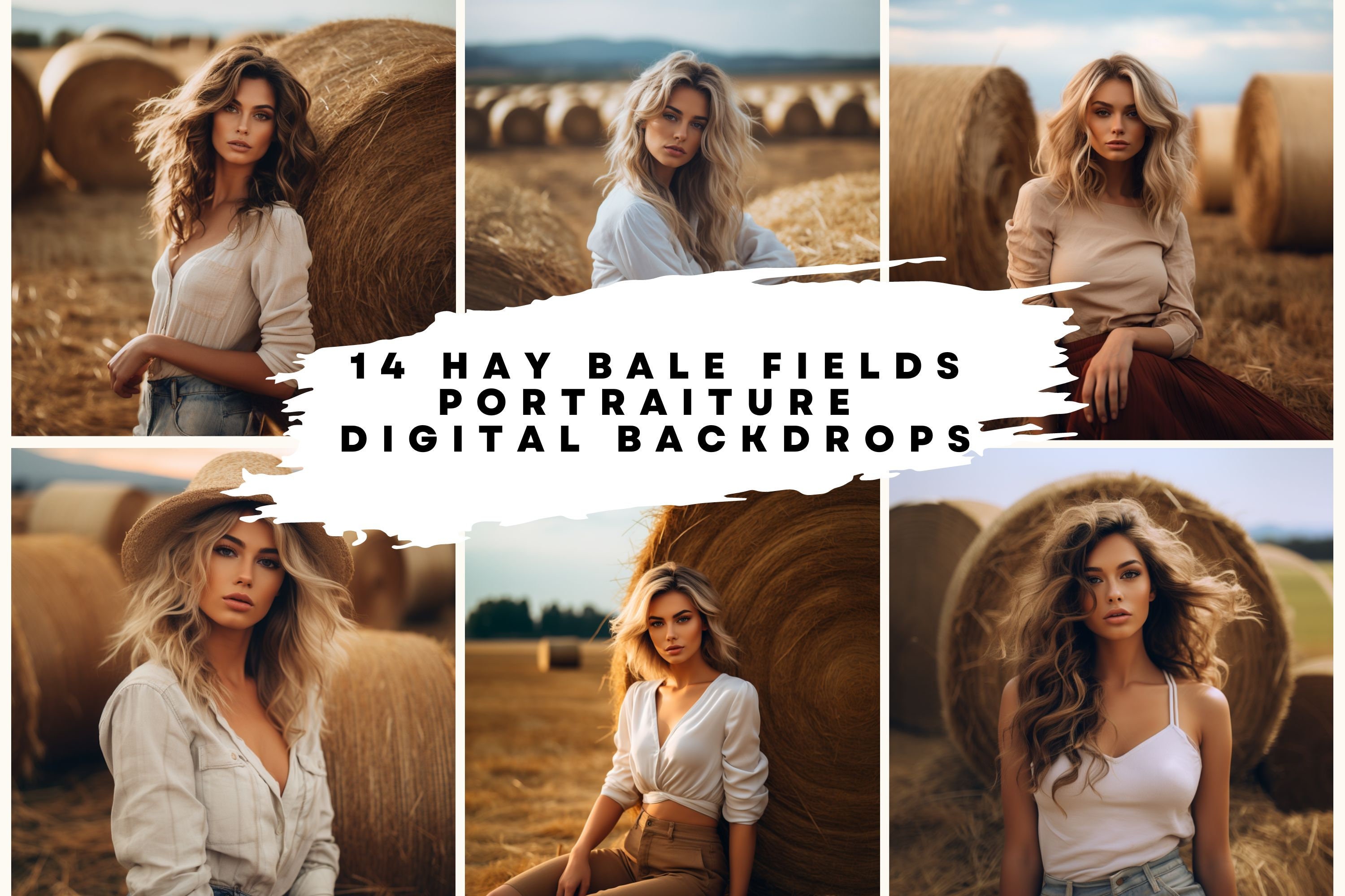 14 Hay Bale Fields Digital Backgrounds for Dance, Bridal, Wedding ...