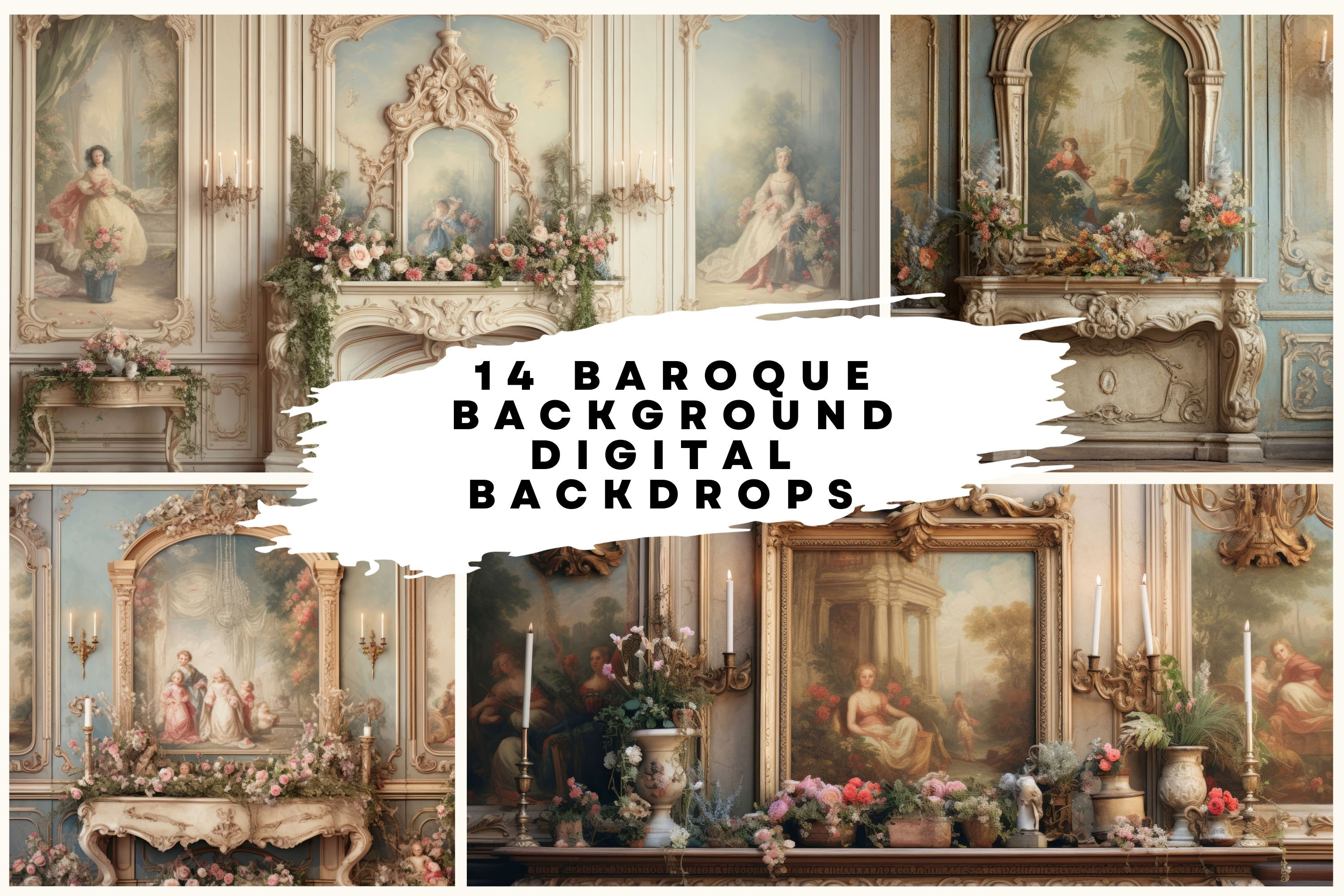 14 Baroque Background Room Digital Backdrops, Renaissance, Interiors ...