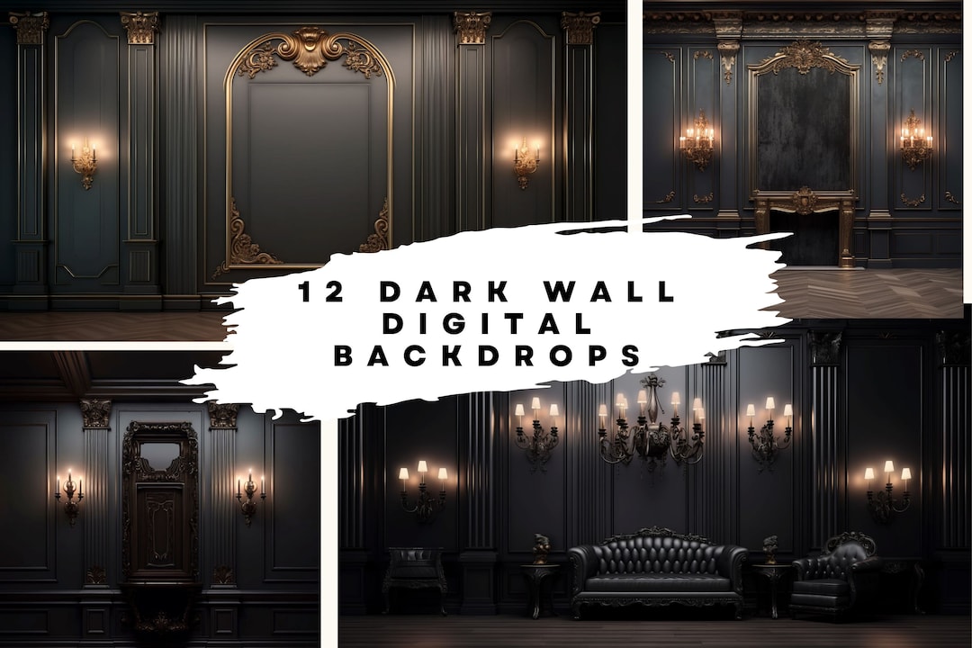 12 Digital Backdrops of Mansion Wall Interiors color Black for Wedding ...